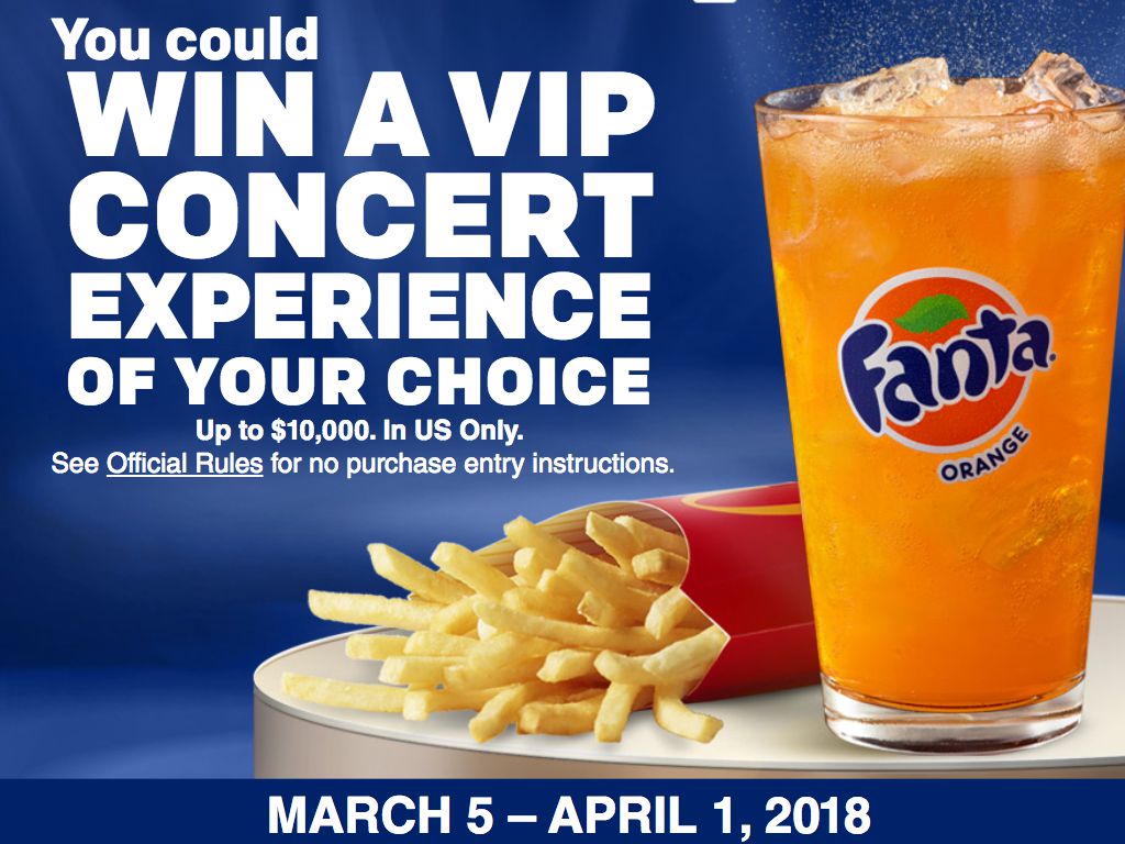 2018 Fanta Mobile Order & Pay Sweepstakes at McDonald's