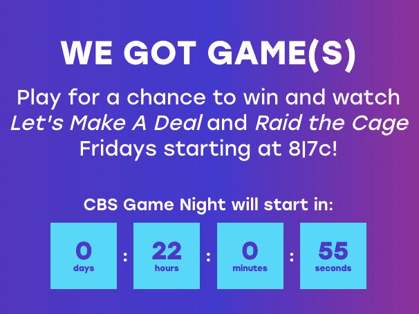 CBS Game Night Instant Win Game and Sweepstakes (Friday Nights Only)
